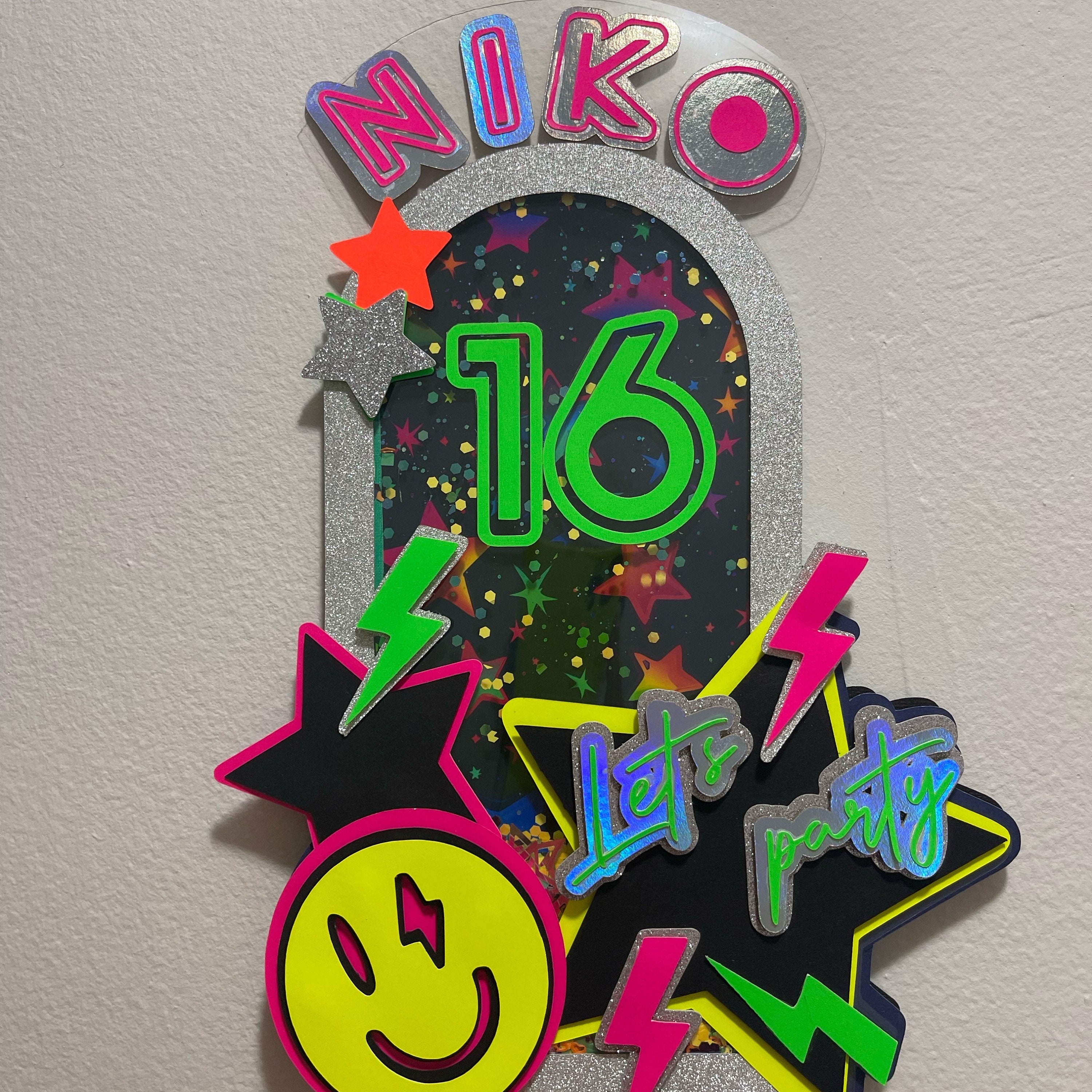 Glow Party Cake Topper, Neon Birthday Cake Topper, Personalized Cake ...