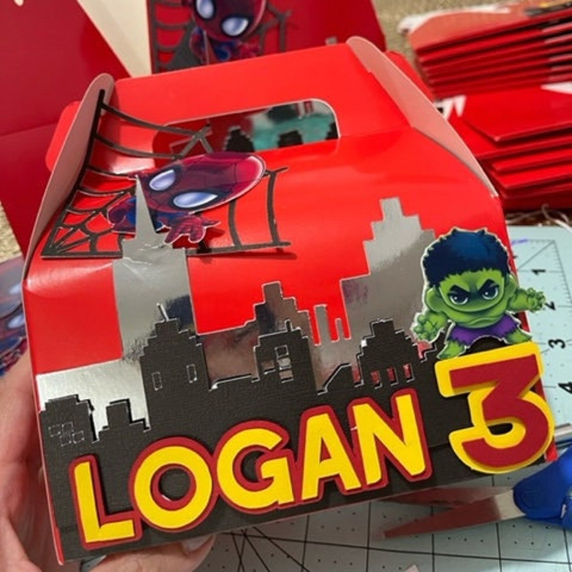 Spiderman Mini Favor Box, Spiderman Birthday, Hulk, Party Box Gift Bag ...