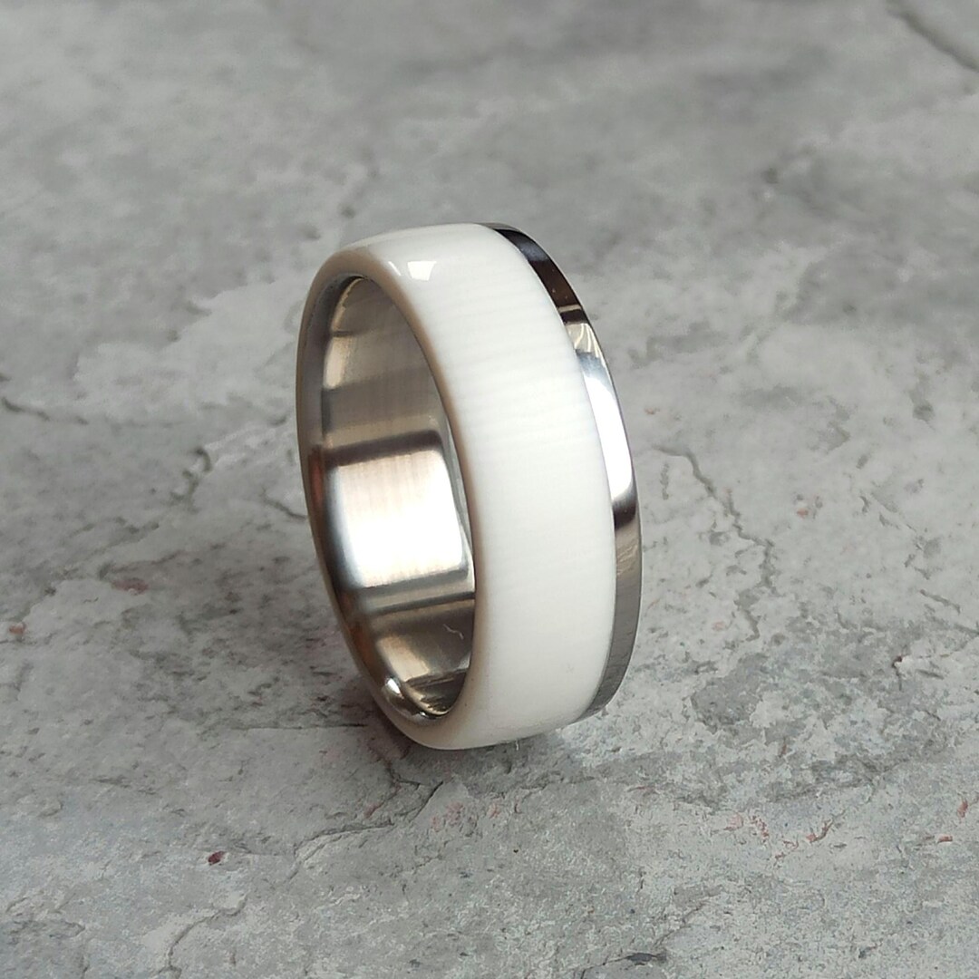 Ivory Ring for 14th Anniversary Gift, Titanium Ring With Alternative ...