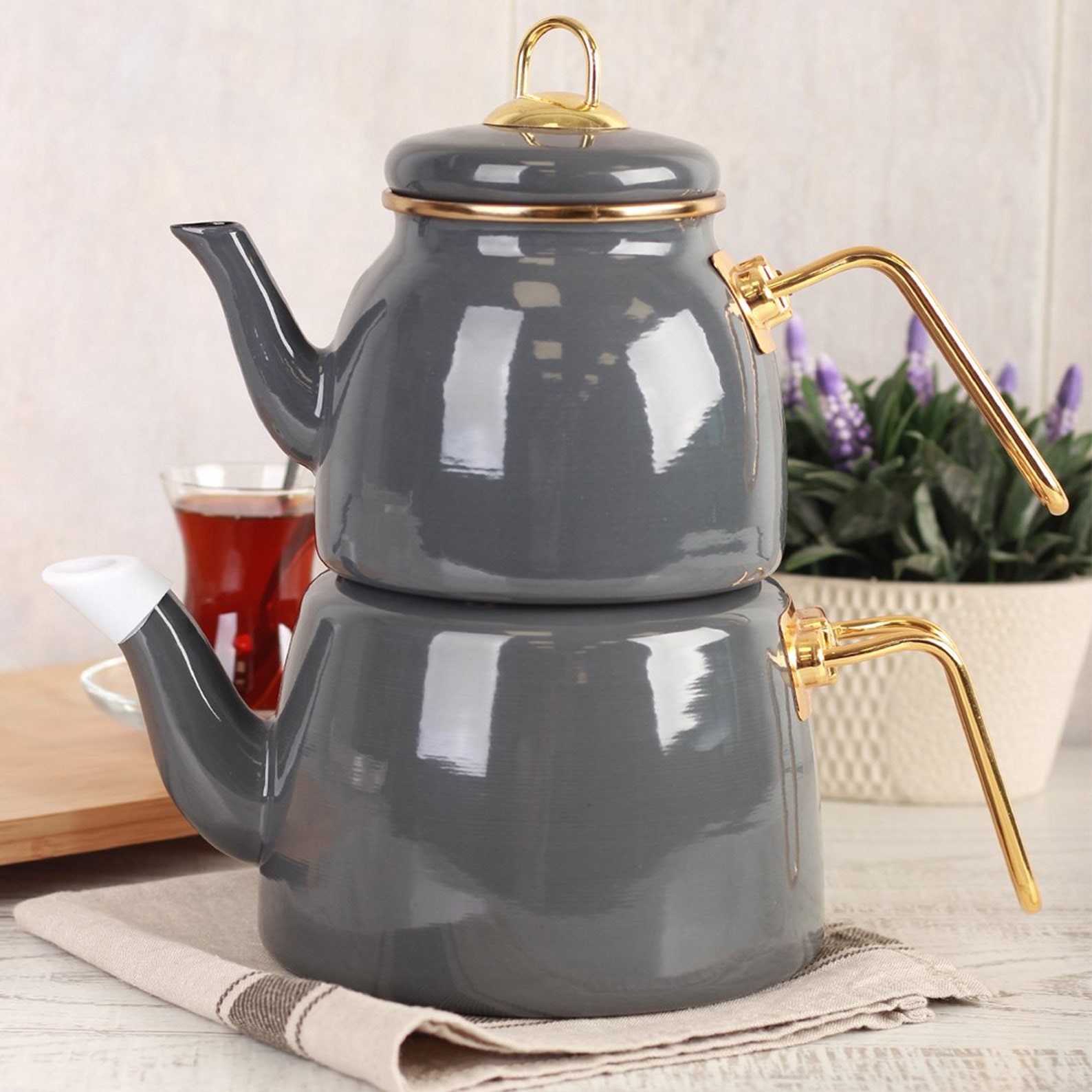 Enamel Teapot Set Turkish Tea Pot Set Tea Kettle for Loose - Etsy