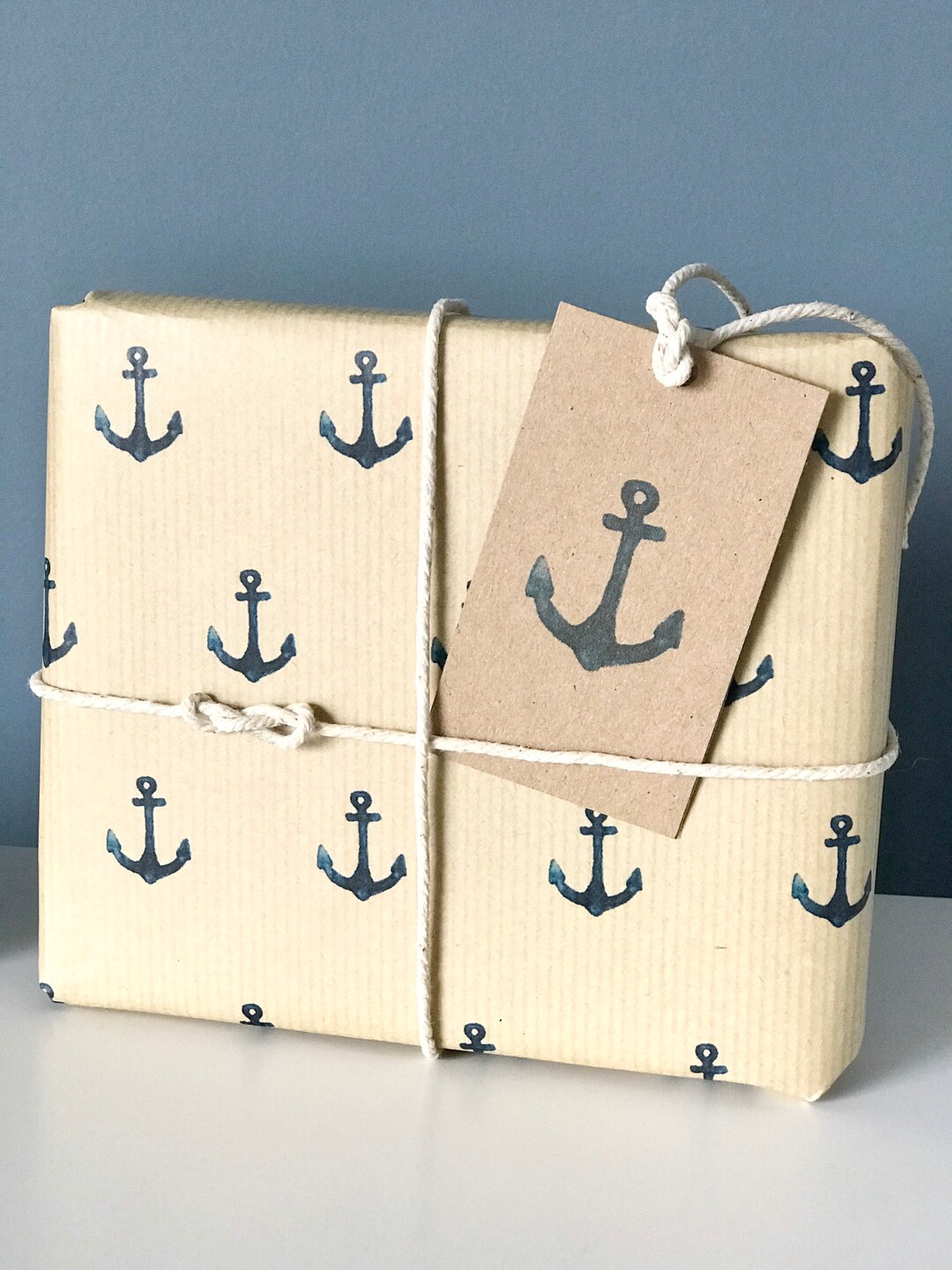 Nautical Anchor Wrapping Paper Set: Kraft Gift Tag & Twine - Etsy