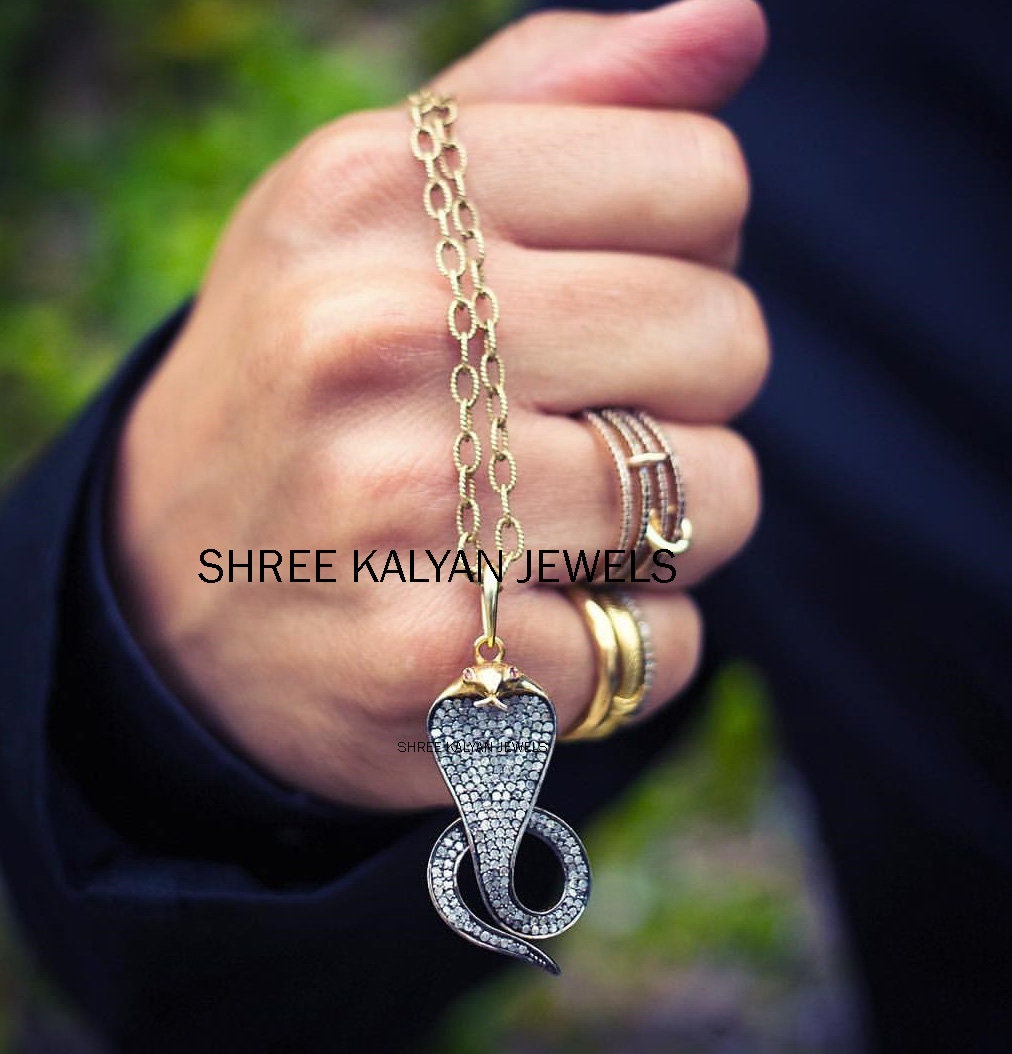 Diamond Snake Pendant Pendant Natural Diamond & Ruby 925 Sterling ...