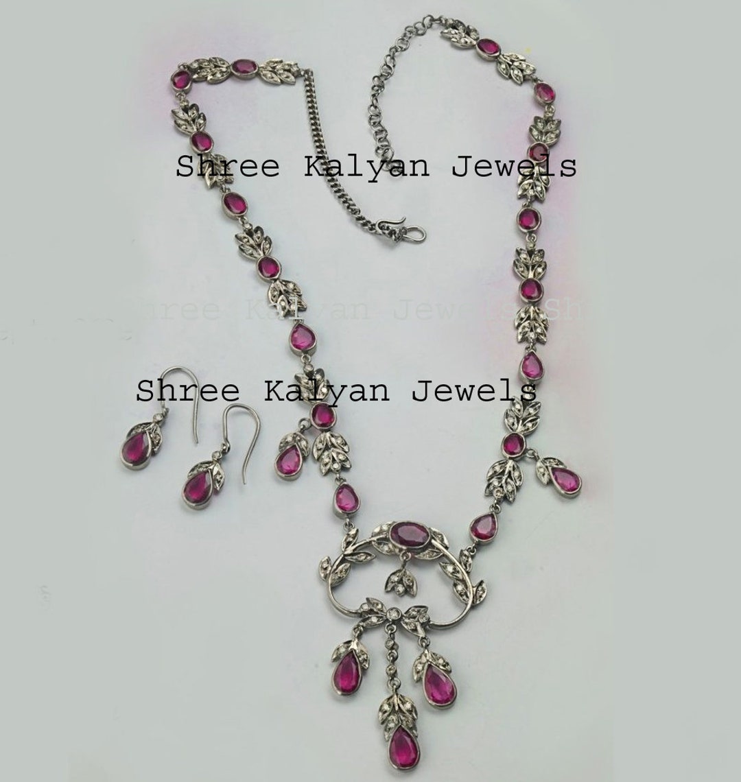 Ruby Necklace Diamond Necklace Natural Rose Cut Diamond & Ruby 925 ...