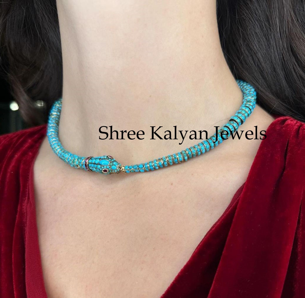 Snake Jewelry Ruby Snake Necklace Turquoise Necklace Necklace Ruby ...