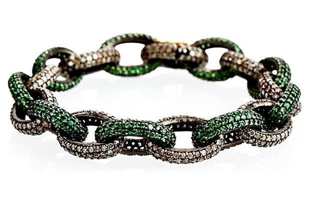 Diamond Link Chain Bangle Bracelet Jewelry Natural Rose Cut - Etsy