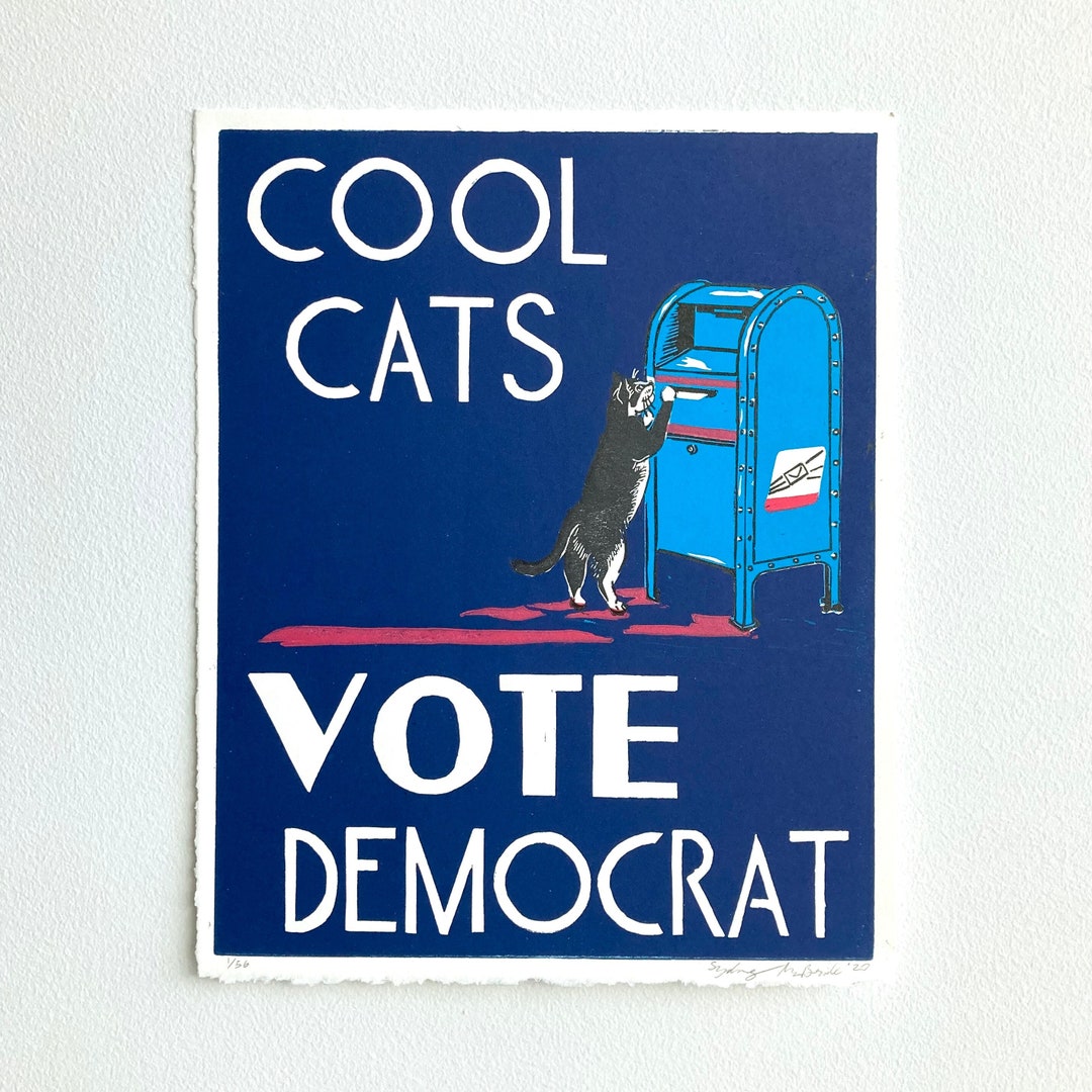 Cool Cats Vote Democrat Linocut Print, Political Art 8.5x11 - Etsy