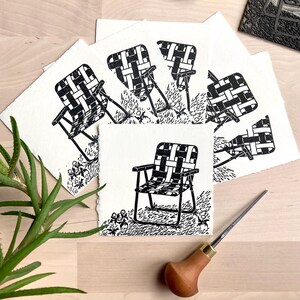 Lawn Chair Original Linocut Relief Print on Paper, Miniature Wall Art ...