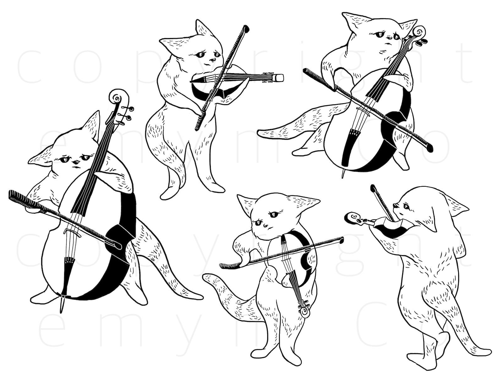 Cats playing music Clip Art Cute Kawaii Cats with strings | Etsy