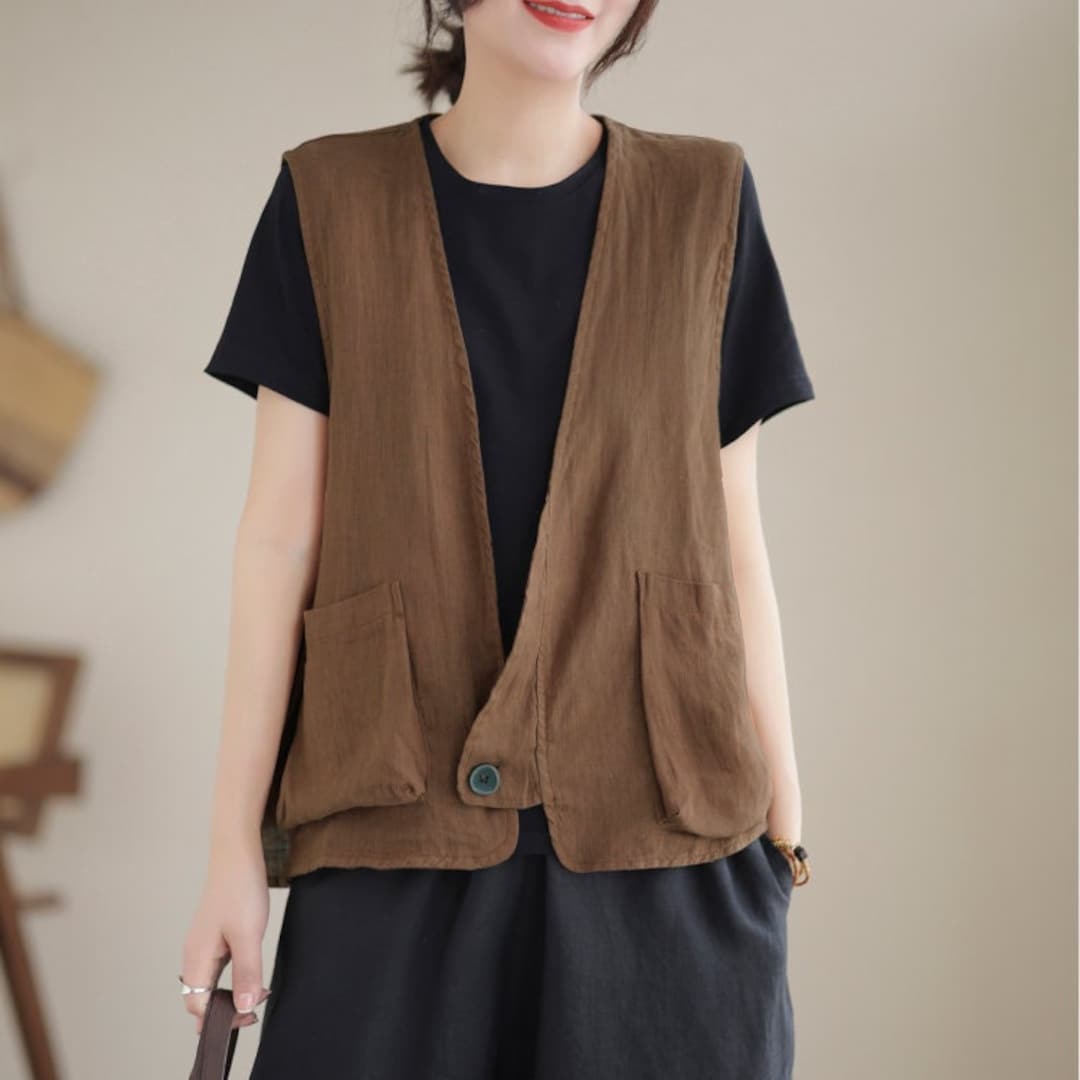 Simplicity Linen Vest, Vintage Cotton Linen Vest, Women Large Size Vest ...