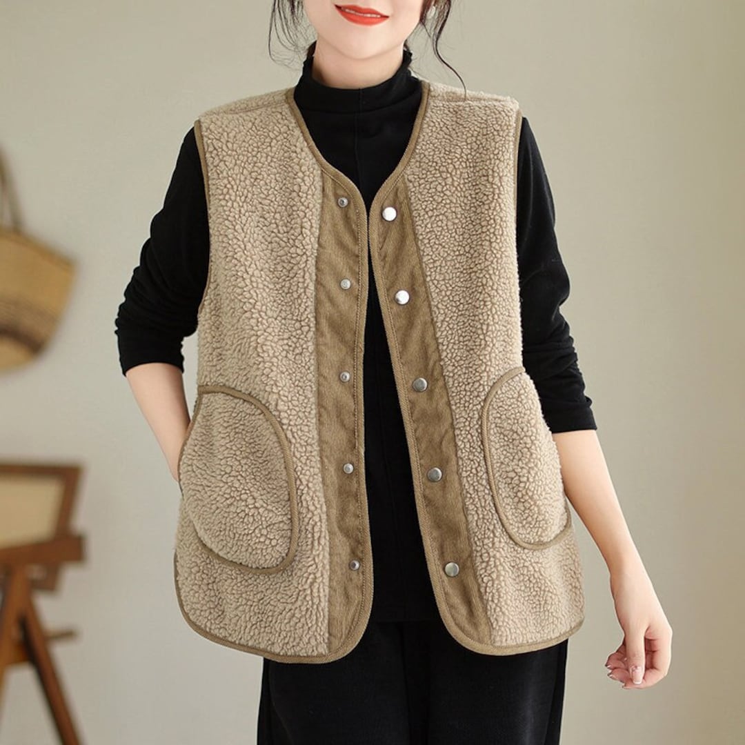 Winter Thickened Lamb Wool Vest, Women Loose Lamb Wool Vest, Large Size ...