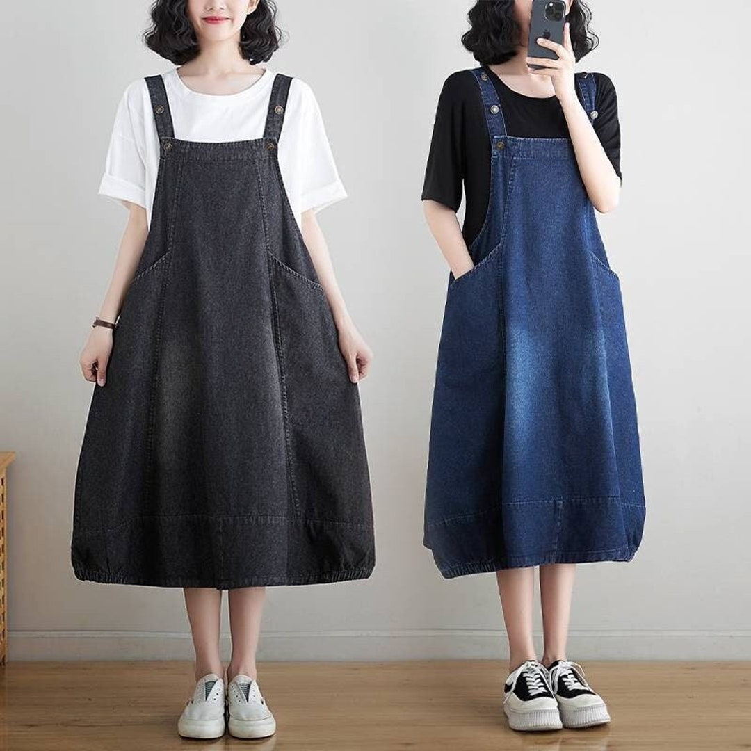 Sleeveless Denim Overall Dress, Casual Loose Overalls Dress, 80s Denim ...