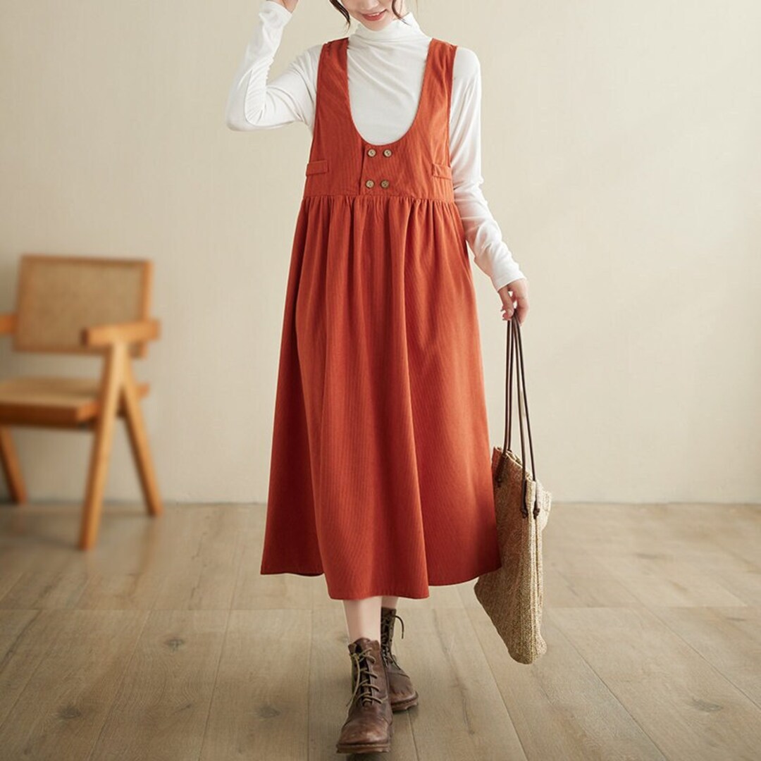 Simple Button Corduroy Dress Solid Vintage Corduroy Overalls - Etsy
