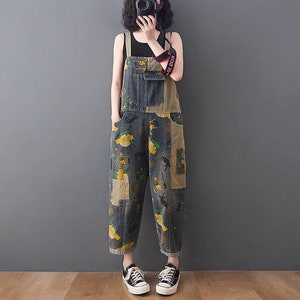 Floral Print Denim Overalls, Plus Size Overalls, Womens Baggy Jeans ...