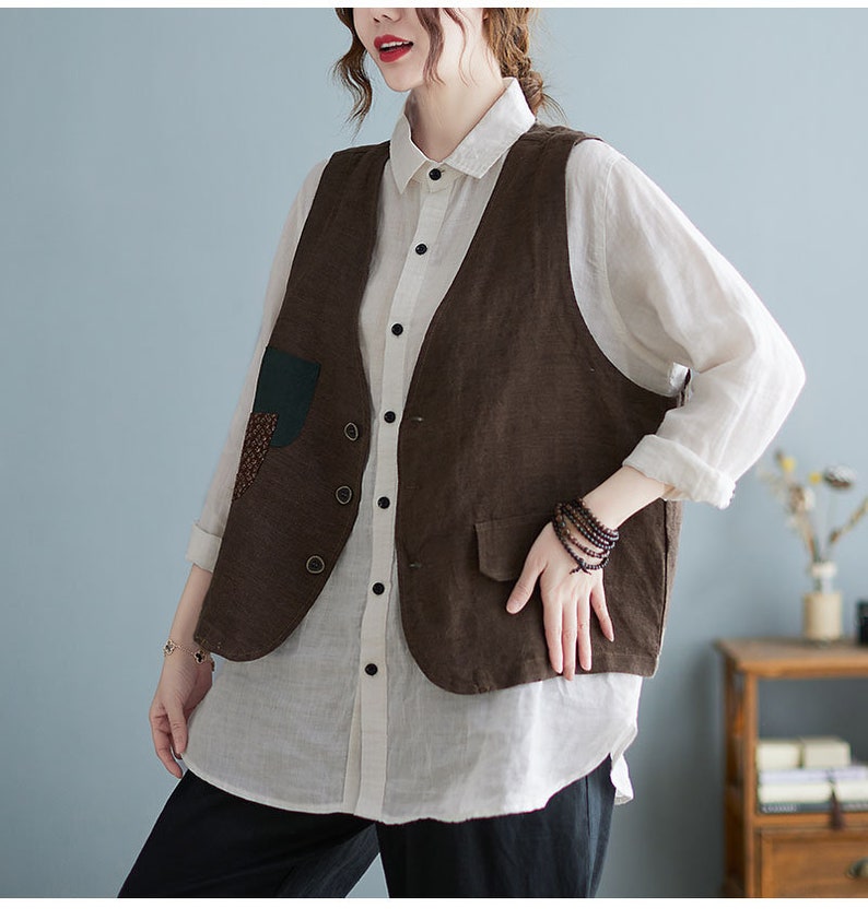 Patchwork Linen Vest/ Summer Vintage Vest/ Casual Linen - Etsy