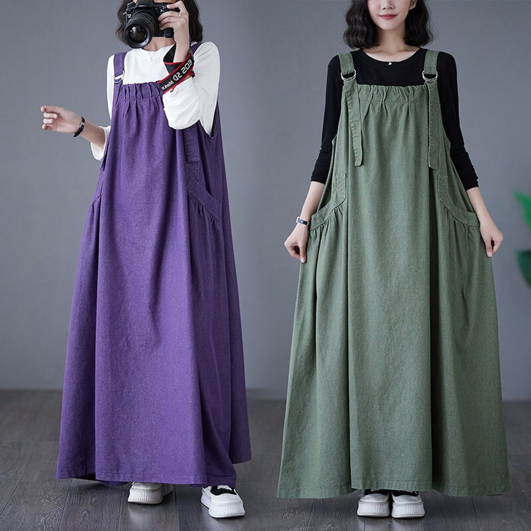 Loose Denim Overalls Dress, Women Plus Size Denim Overalls Dress ...