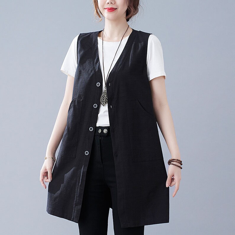 Long Linen Vest/ Summer Vintage Vest/ Casual Linen Clothing/ - Etsy