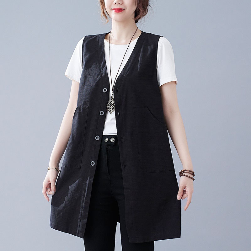 Long Linen Vest/ Summer Vintage Vest/ Casual Linen Clothing/ - Etsy