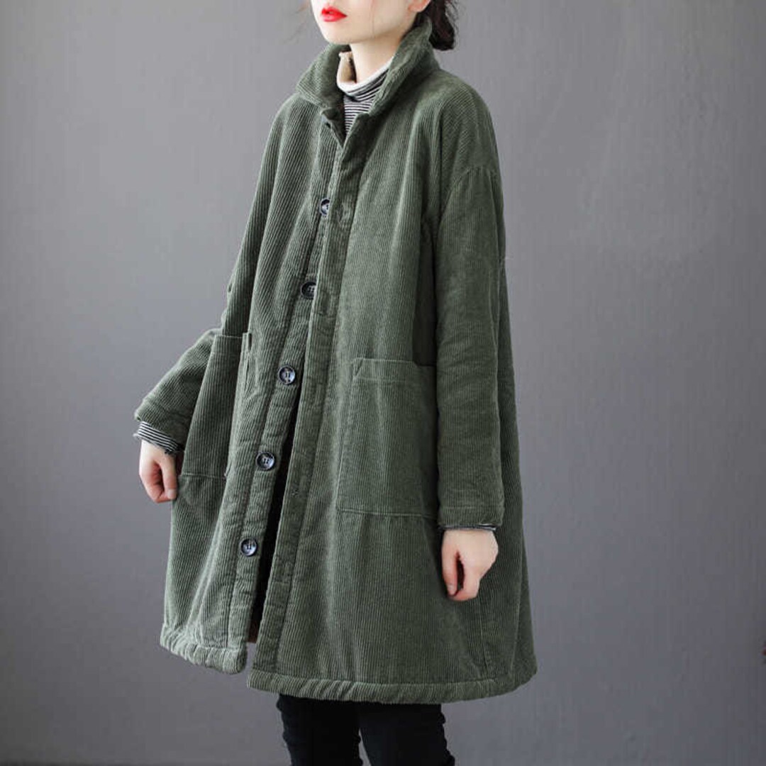 Fashion Corduroy Coat, Padded Corduroy Coat, Women Medium-length ...
