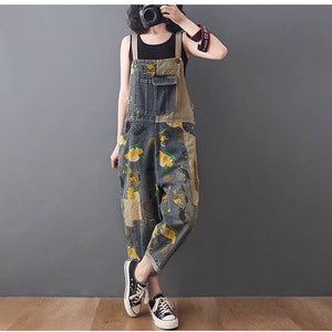 Floral Print Denim Overalls, Plus Size Overalls, Womens Baggy Jeans ...