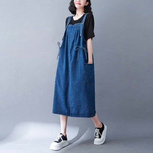 Soft Denim Cotton Overalls Dress, Summer Casual Denim Overalls Dress ...