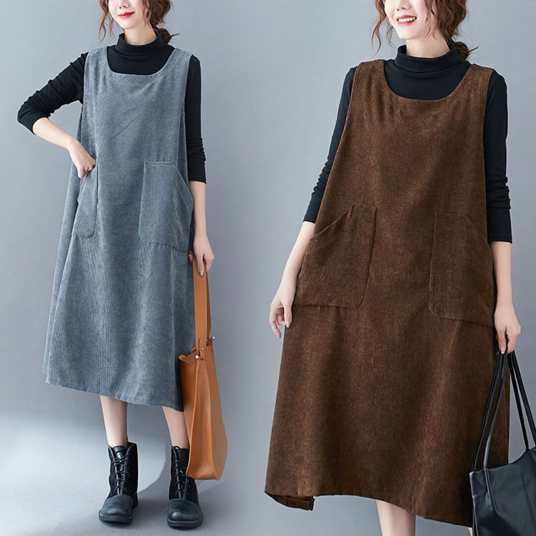 Loose Corduroy Dress, Women Plus Size Corduroy Dress, Casual Corduroy ...
