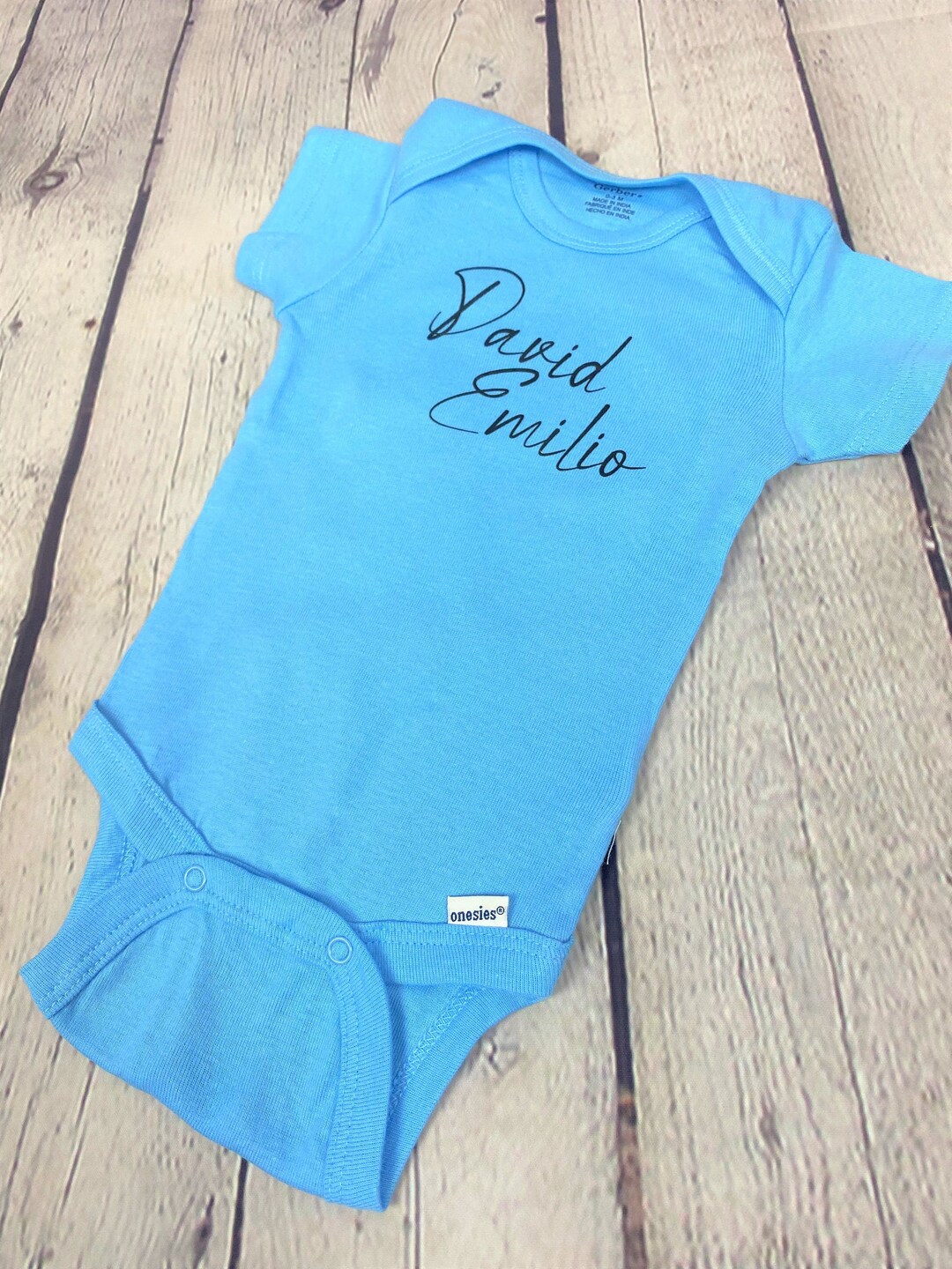 Personalized Script Baby Blue, Pink or Gray Name Onsie, Welcome Baby ...