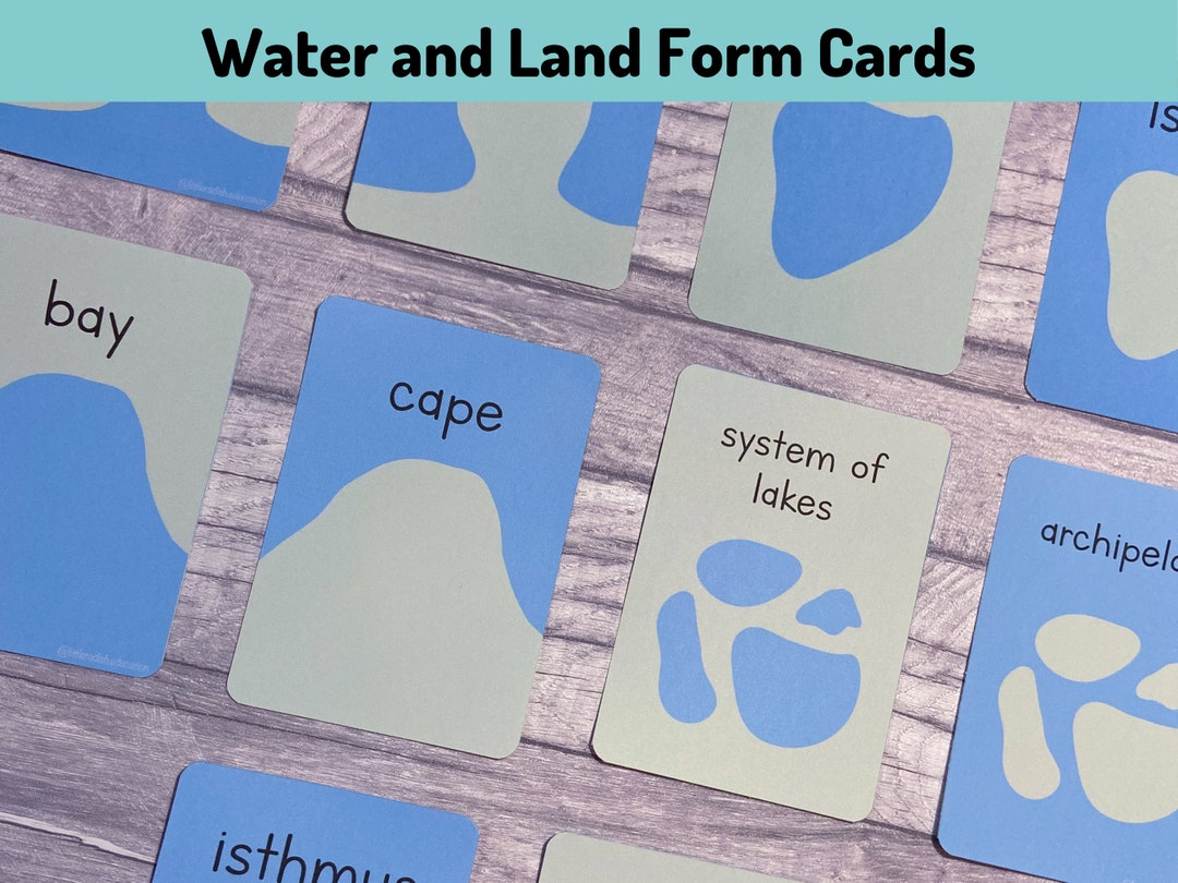 Land and Water Forms Flashcards Printable, Geography Teaching Learning ...