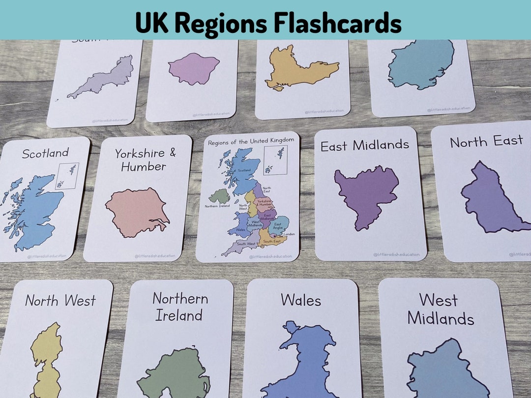 UK Regions Flashcards Printable, Geography Teaching Learning Resources ...