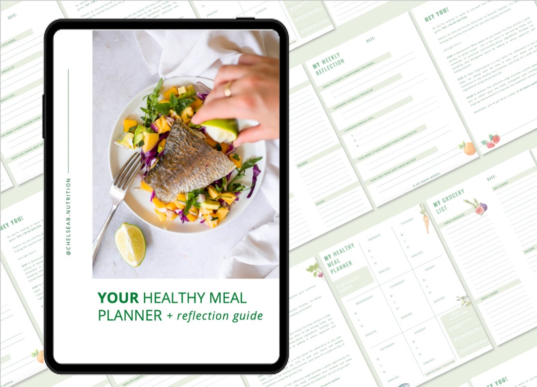 Healthy Meal Planner + Grocery List + Wellness Journal / Printable ...