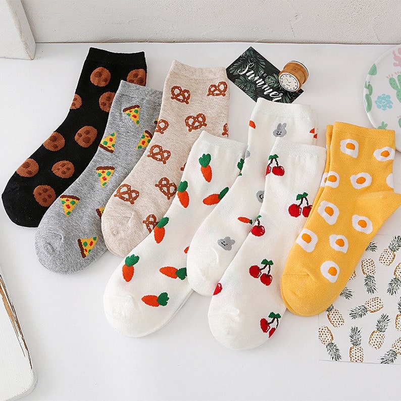 1 Pair Cartoon Fruit Food Printed Socks Women Socks Fashion - Etsy