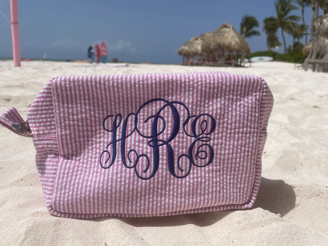 Seersucker Cosmetic Bag | Seer Sucker Monogrammed | Personalized Bag ...