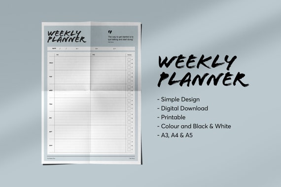 A3 A4 Portrait Weekly Planner Simple Design Printable | Etsy