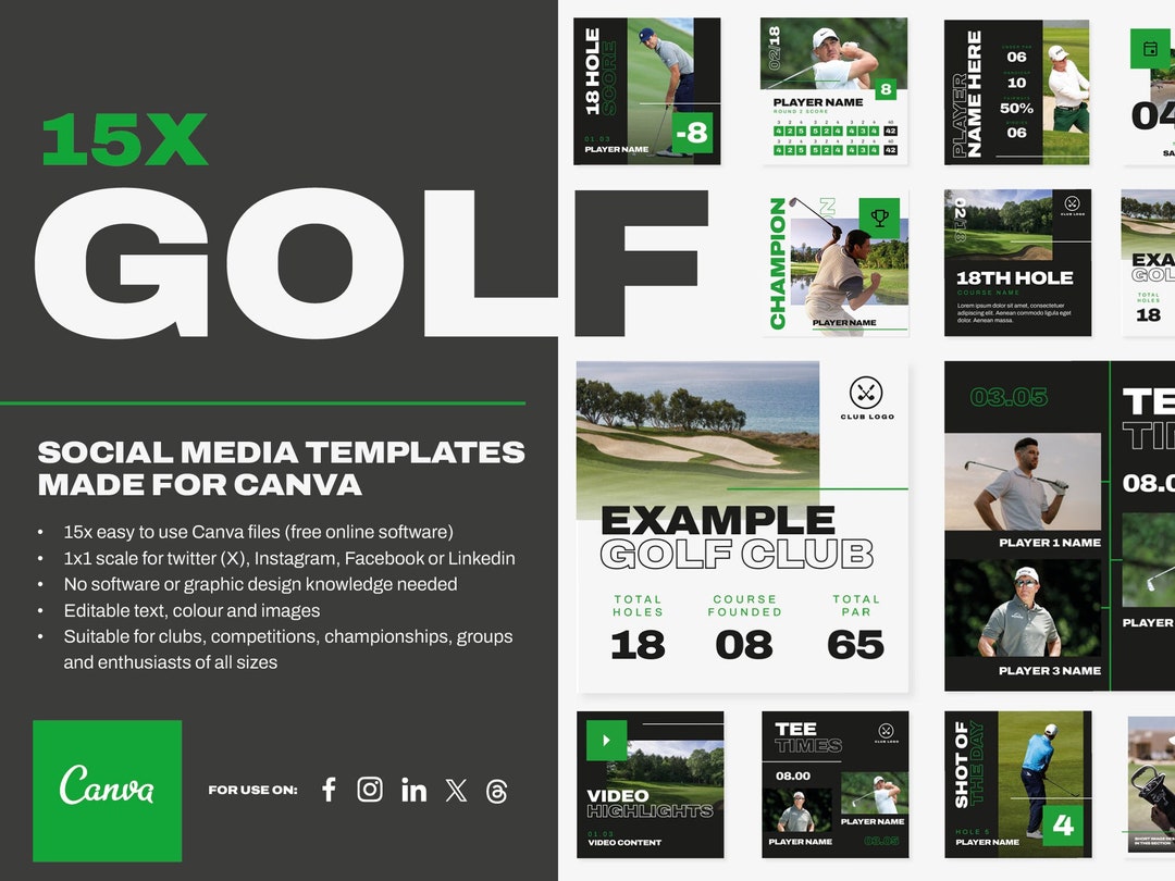 15x Golf Club Social Media Square Templates (canva) - Etsy