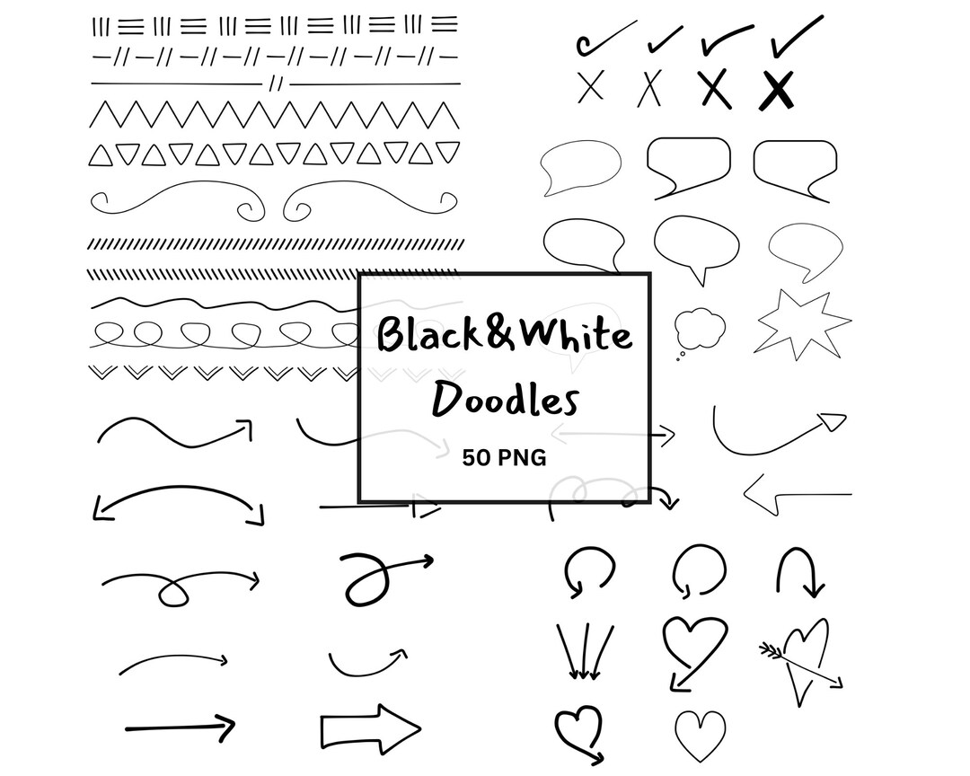 Hand Drawn Doodles Black and White Doodles SVG PNG Digital Clipart for ...