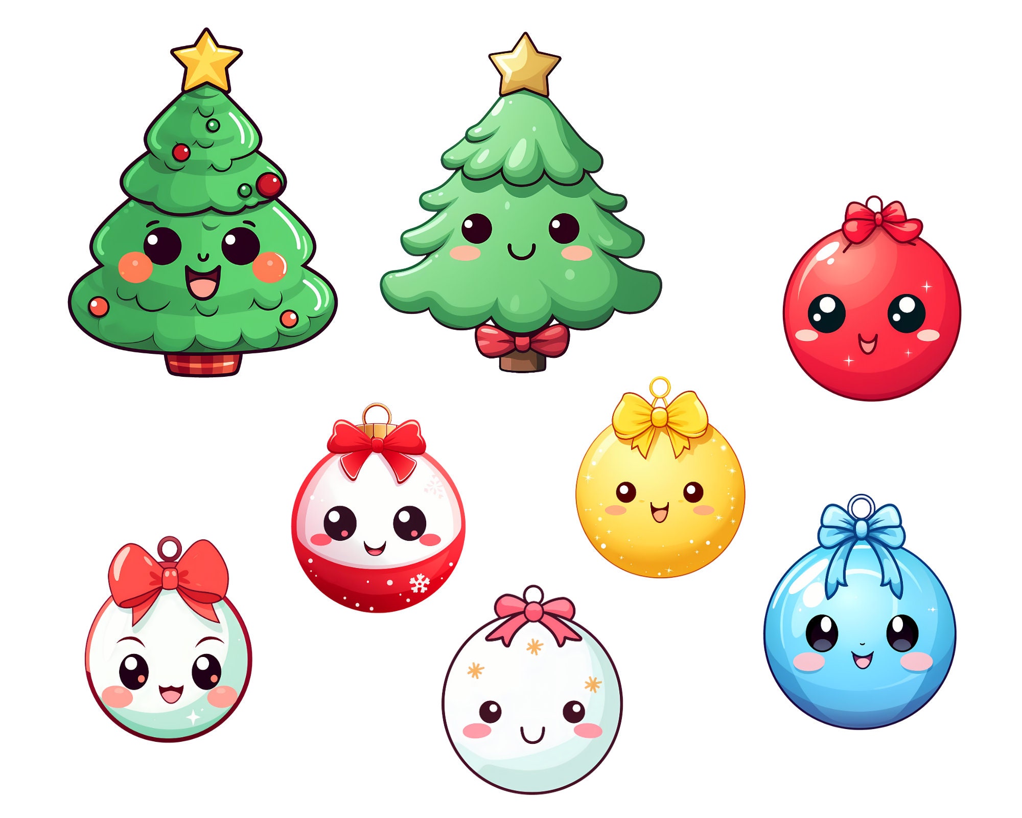 Kawaii Christmas Clipart Cute Christmas Chibi PNG Cards Christmas ...