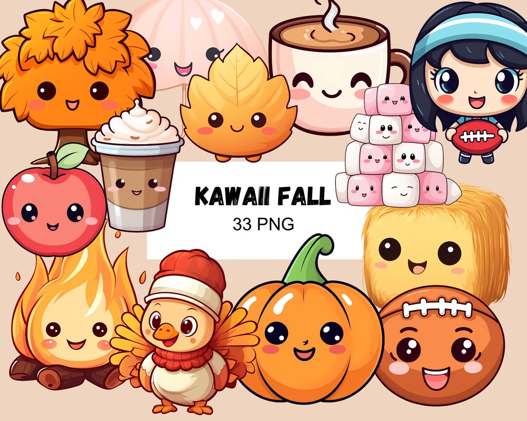 Kawaii Fall Clipart, PNG, Transparent Clipart, Commercial Use, Autumn ...