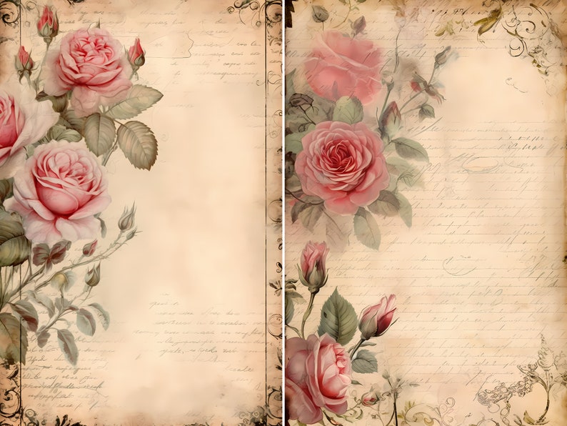 Scrapbook Paper Vintage Rose Paper Textures Digital Old Paper Antique ...