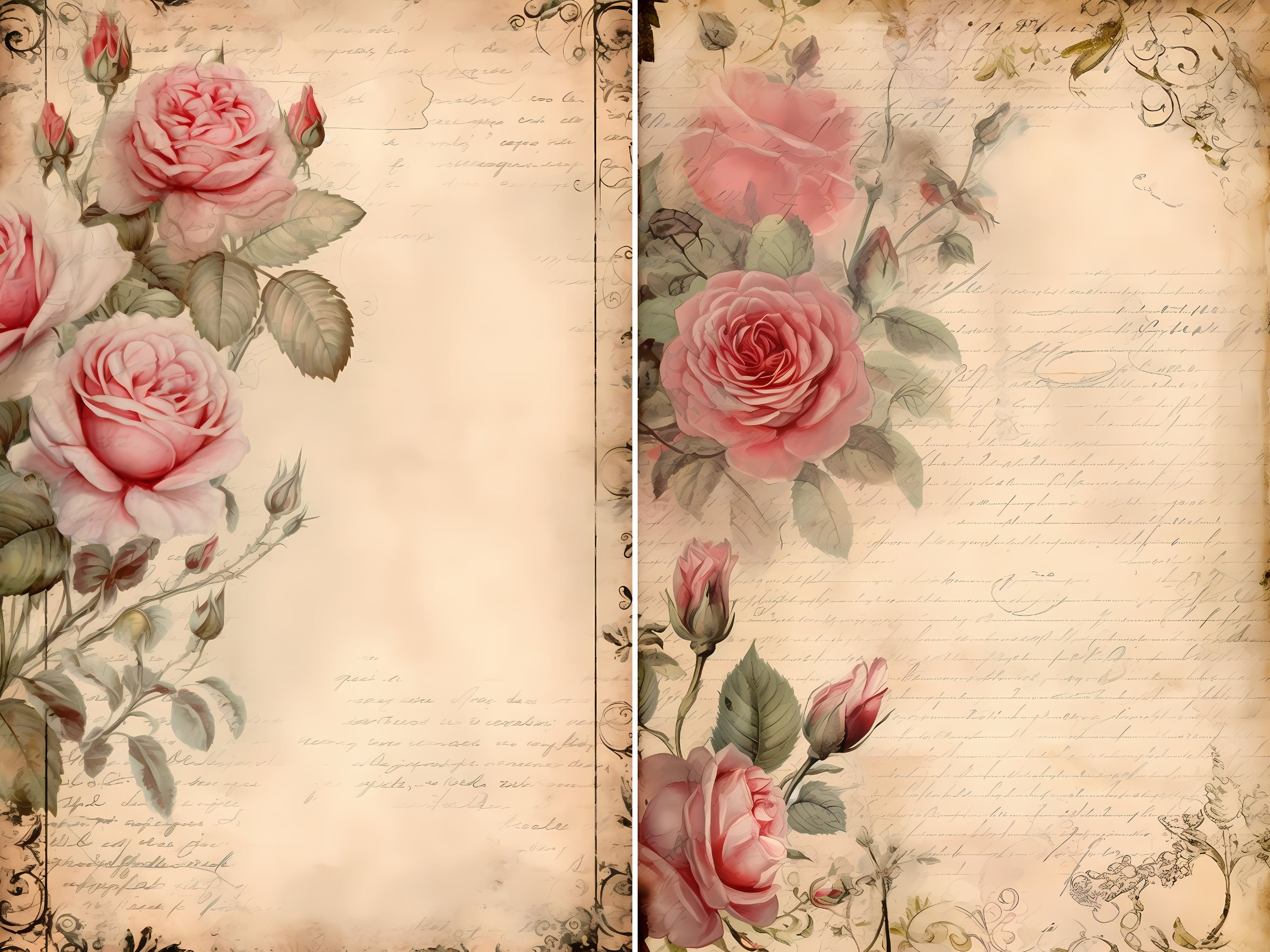 Scrapbook Paper Vintage Rose Paper Textures Digital Old Paper Antique ...