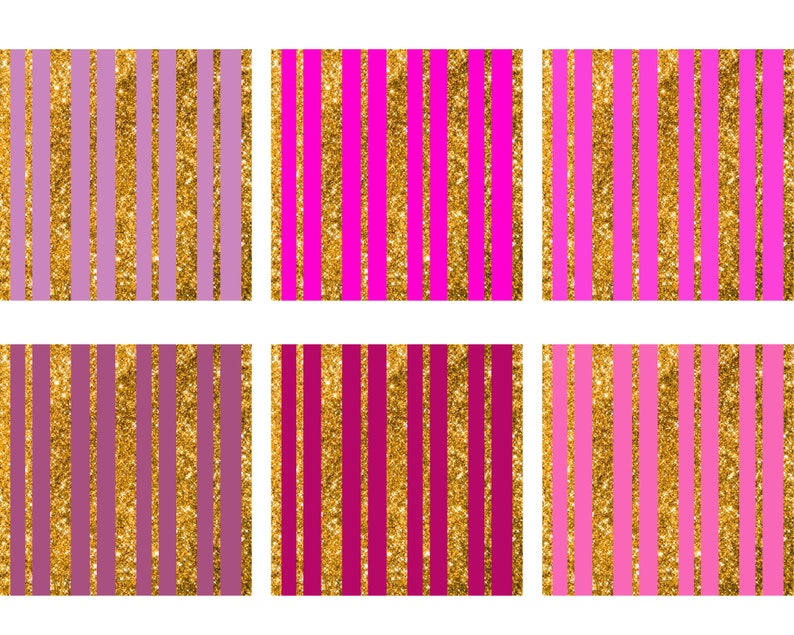 Gold Glitter and Pink Stripes Backgrounds, Digital Paper, PNG ...