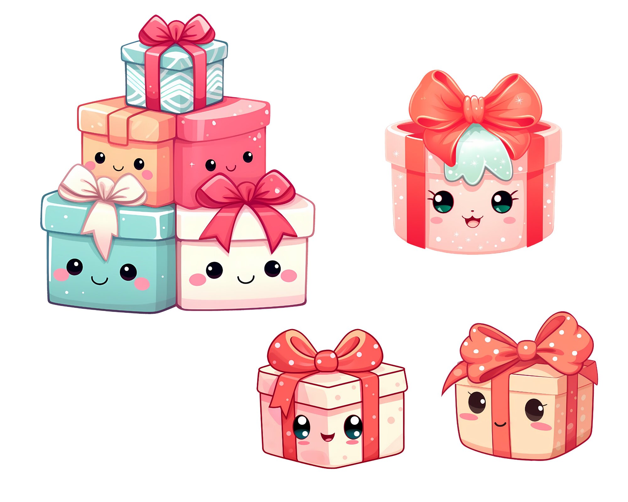 Kawaii Christmas Clipart Cute Christmas Chibi PNG Cards Christmas ...