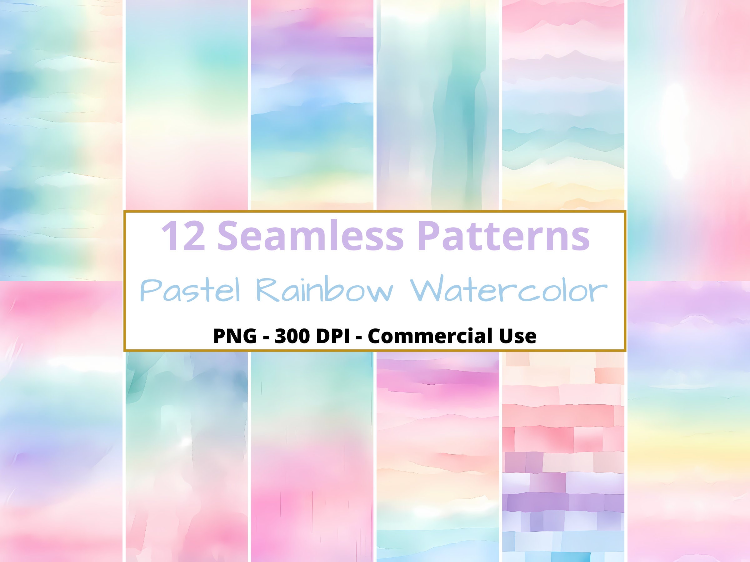 Pastel Rainbow Watercolor Seamless Patterns, Digital Paper, PNG ...