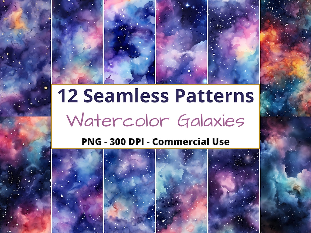 Galaxies Watercolor Digital Paper Seamless Pattern PNG Scrapbook Paper ...