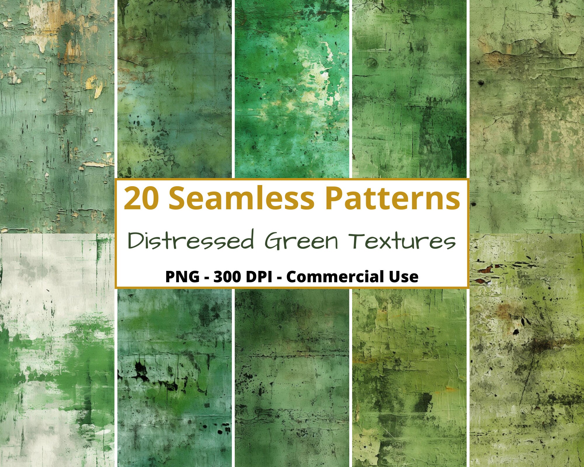 Distressed Green Textures Digital Paper, Seamless Pattern, PNG ...