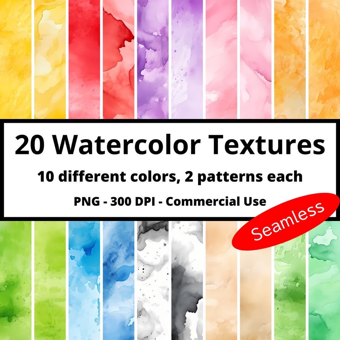 Watercolor Textures Digital Paper, Seamless Pattern, PNG, Scrapbook ...
