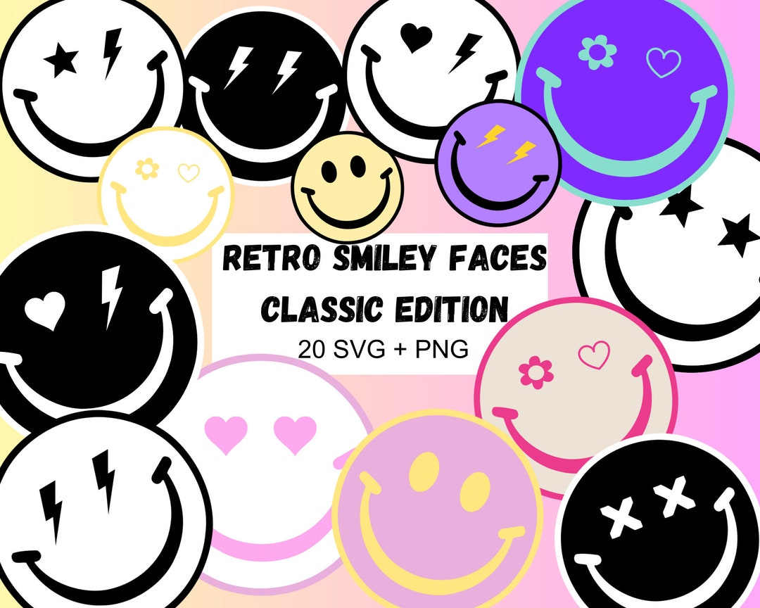 Retro Smiley Faces SVG PNG Smiley Vintage Commercial Use - Etsy