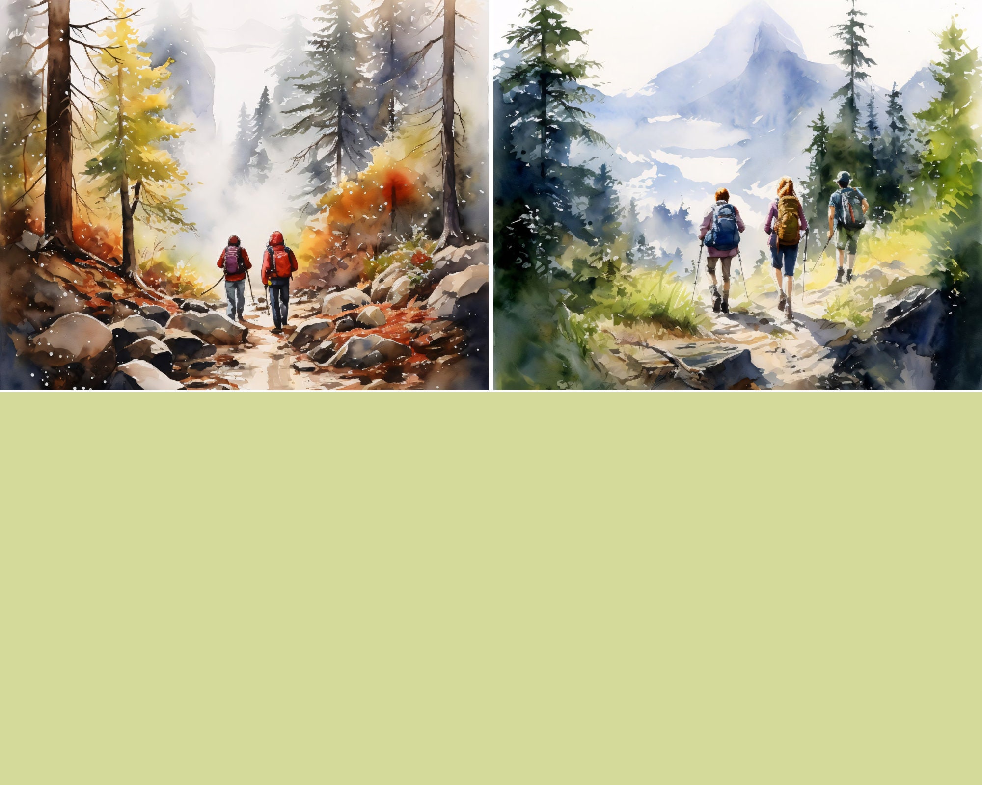 Watercolor Hiking Spots and Trails Backdrops, Nature Backgrounds, PNG ...