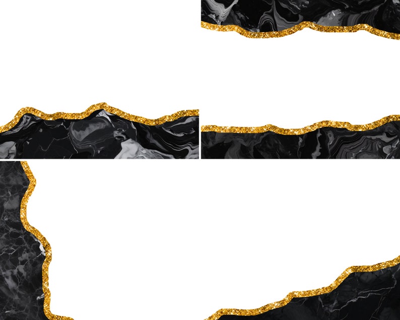Black Marble and Gold Glitter Borders Transparent Background - Etsy