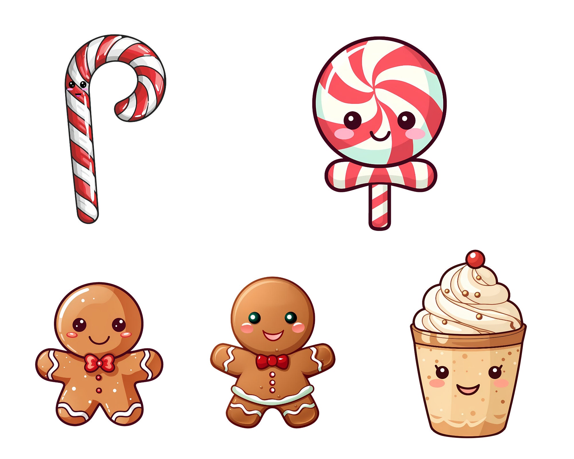 Kawaii Christmas Clipart Cute Christmas Chibi PNG Cards Christmas ...