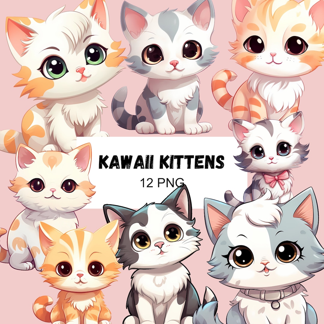 Cute Kittens Clipart Kawaii Cat PNG Kitten Sticker Cat Tshirt Kid T ...