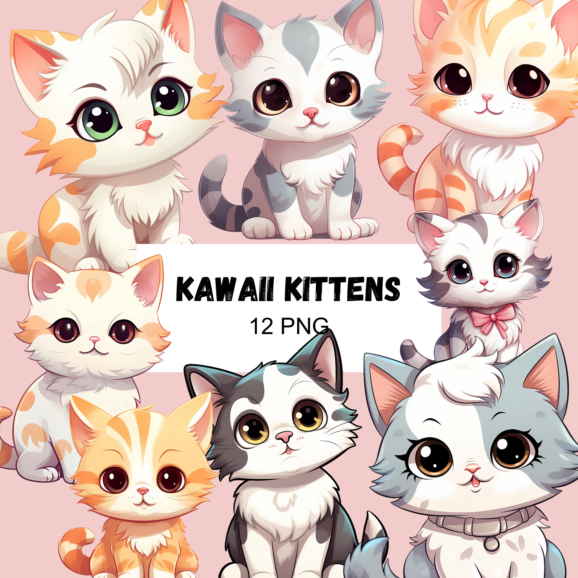 Cute Kittens Clipart Kawaii Cat PNG Kitten Sticker Cat Tshirt Kid T ...